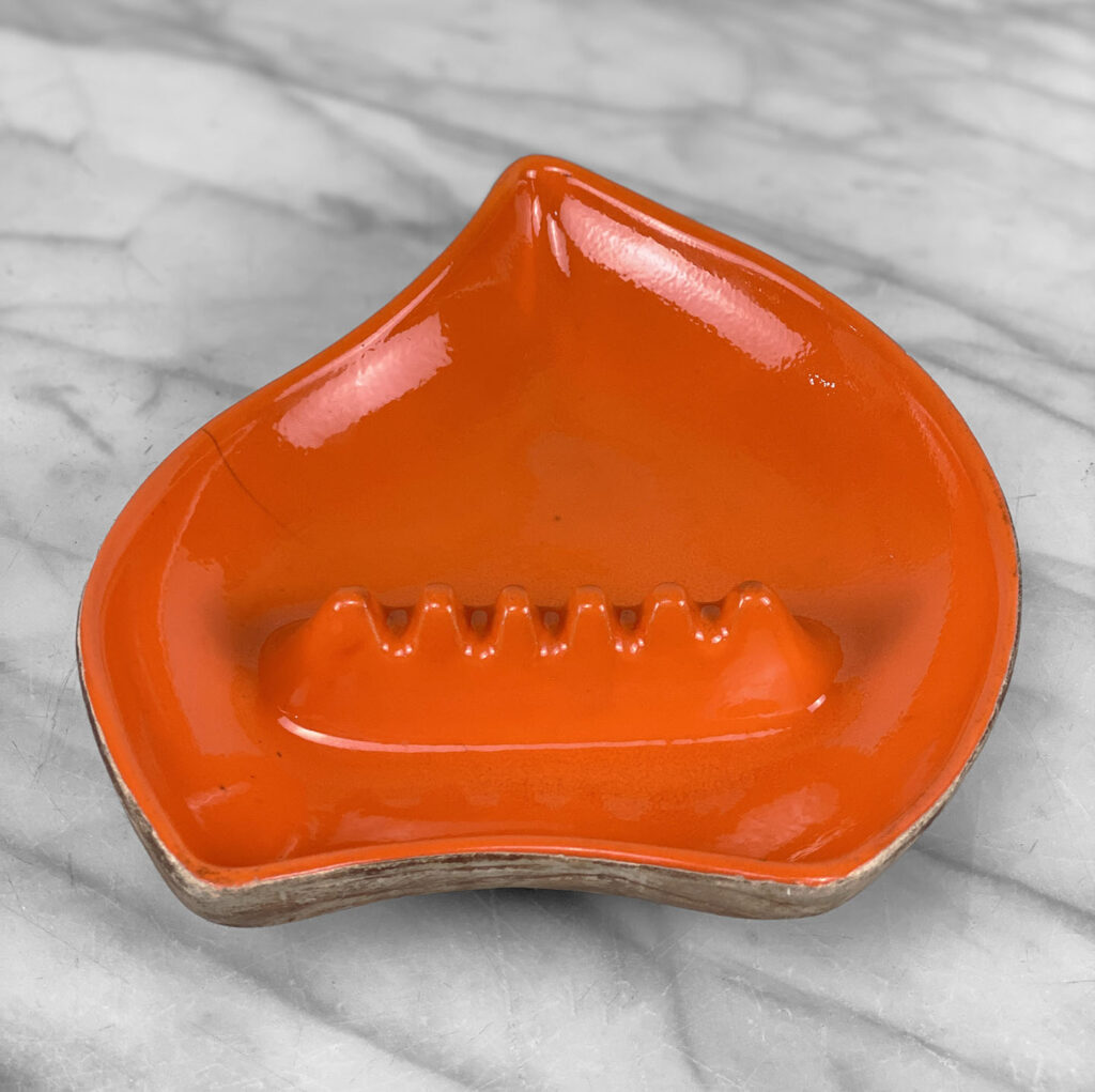 Mid-Century Atomic California Pottery Sculpted Orange Porcelain Ashtray ...