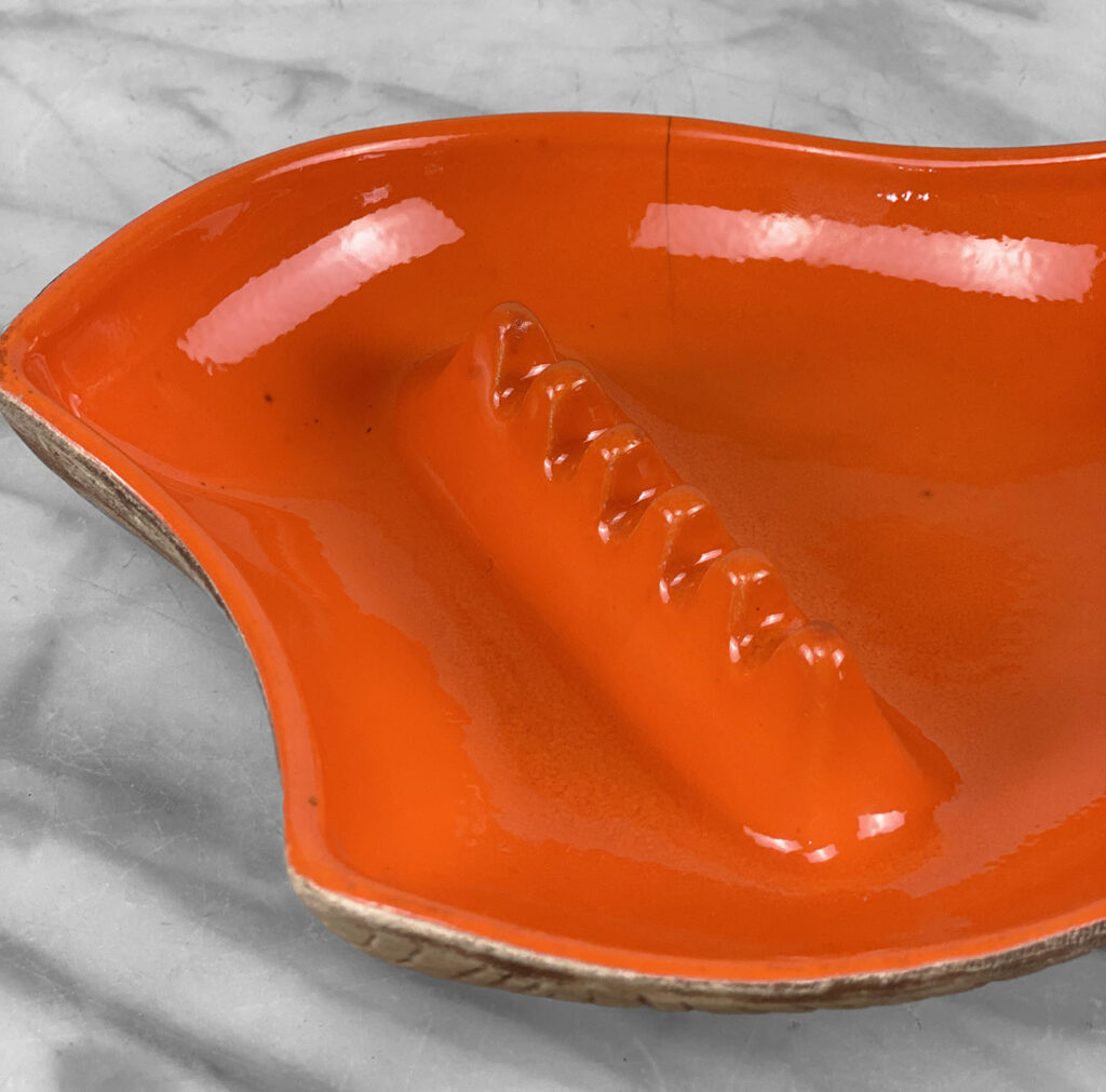 Mid-Century Atomic California Pottery Sculpted Orange Porcelain Ashtray ...