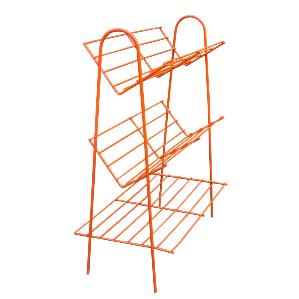 Mid-Century Modern Atomic Orange Wrought Iron Vinyl Record Stand Holder ...
