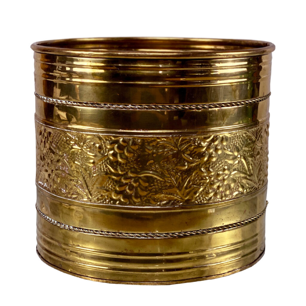Vintage Traditional Brass Repousse Grape Vine Planter Waste Basket ...