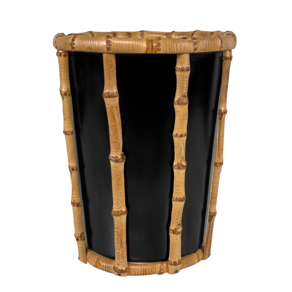 Vintage Boho Coastal Rattan Sculptural Bamboo Waste Can Basket ...