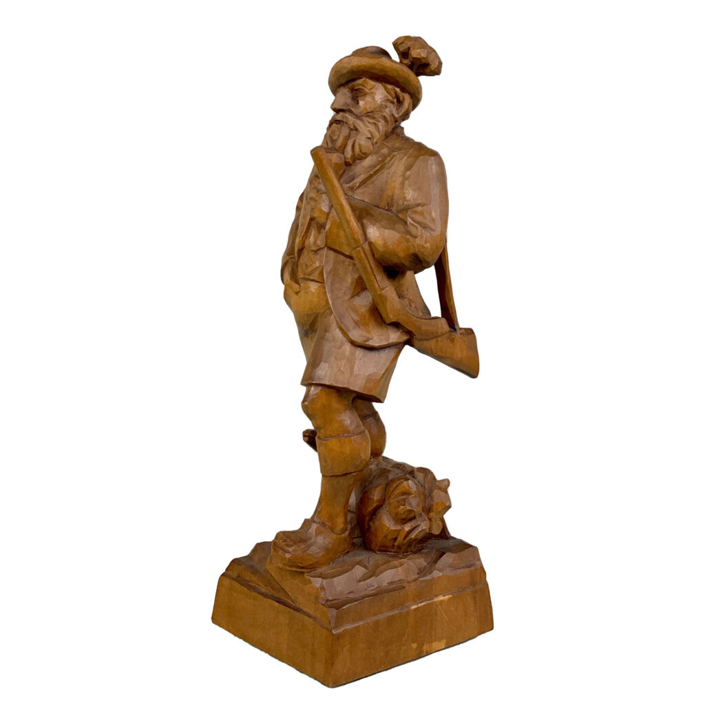 Vintage German Black Forest Wood Carved Hunter w/ Dog Sculpture ...