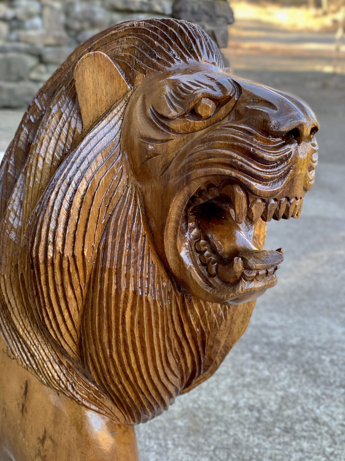 Vintage Large Traditional Mahogany African Lion Carved Floor Sculpture ...