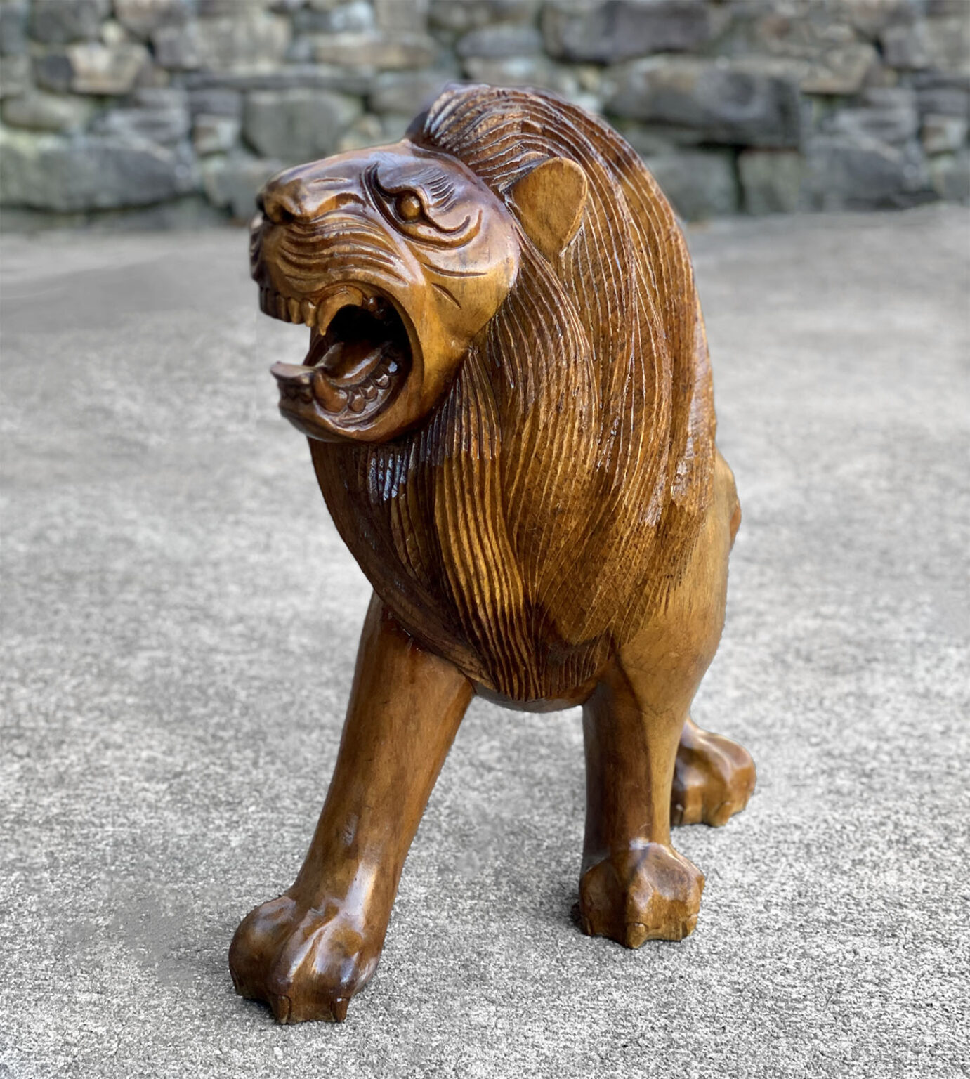 Vintage Large Traditional Mahogany African Lion Carved Floor Sculpture ...