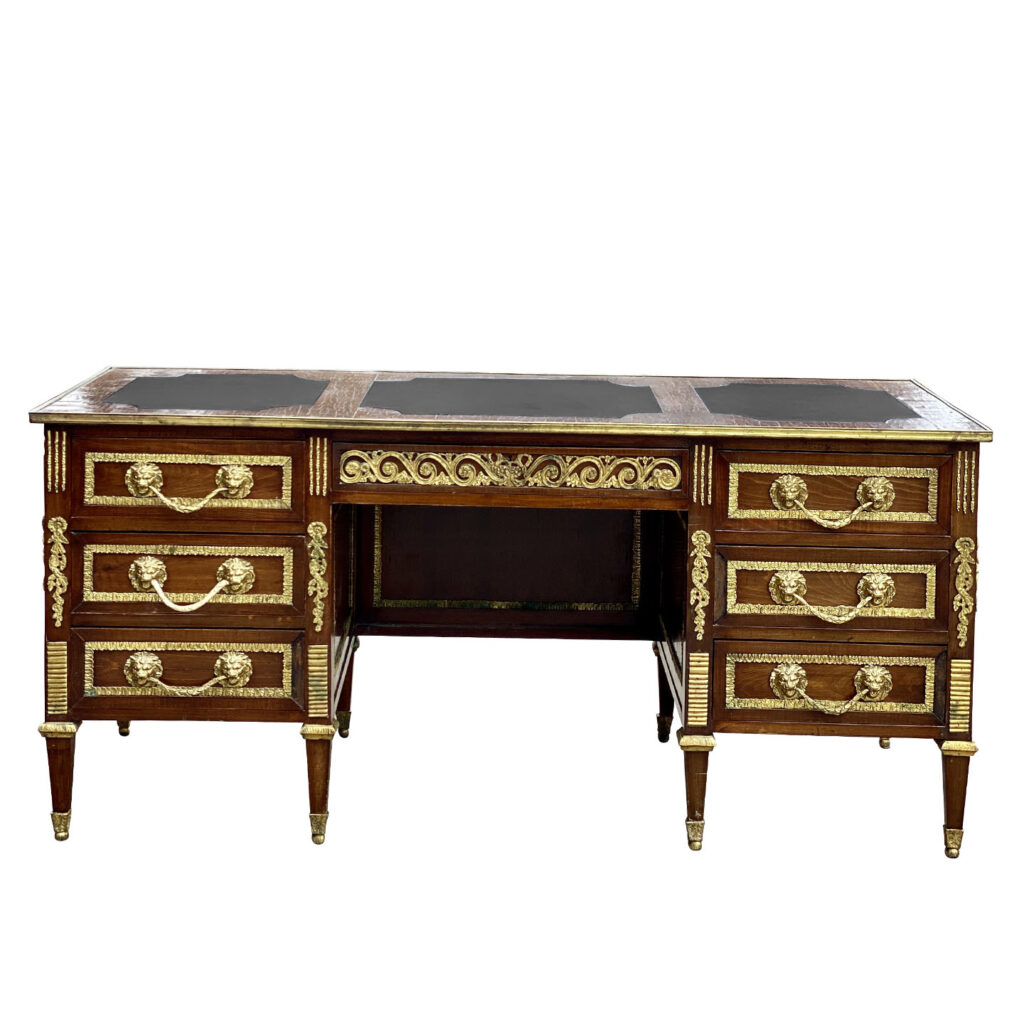 Antique French Rococo Leather Top Executives Library Desk w/ Brass ...