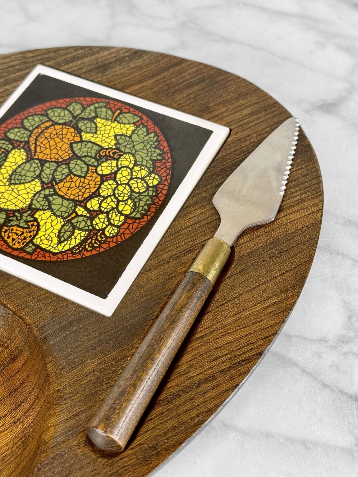 Mid-Century Sculptural Porcelain Tile Cheese Serving Charcuterie Board ...
