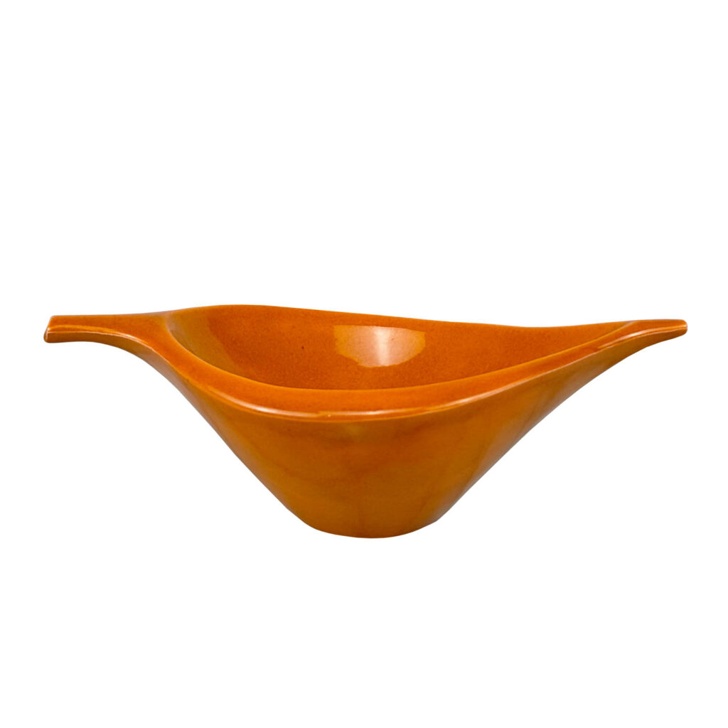 Mid-Century Atomic Orange Glazed Pottery Sculptural Serving Bowl ...