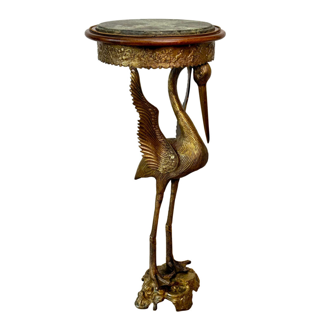 Vintage French Rococo Bronze & Marble Figural Crane Bird Pedestal Table ...