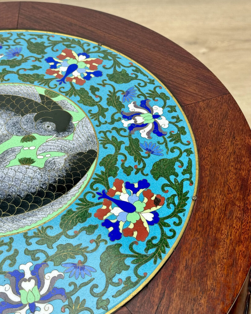 Vintage Chinese Cloisonne Koi Fish Rosewood Plant Stand Table ...