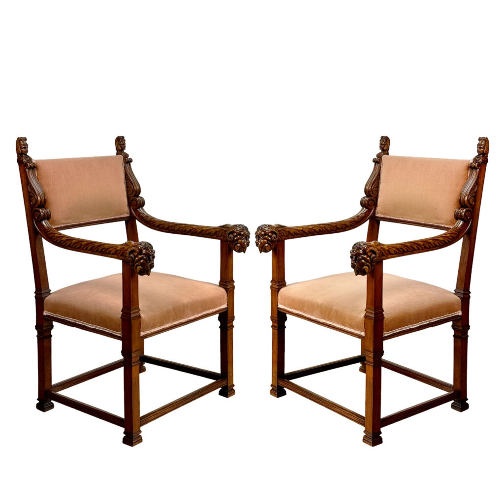 Antique Victorian Walnut Figural Carved Club Arm Chairs – A Pair ...
