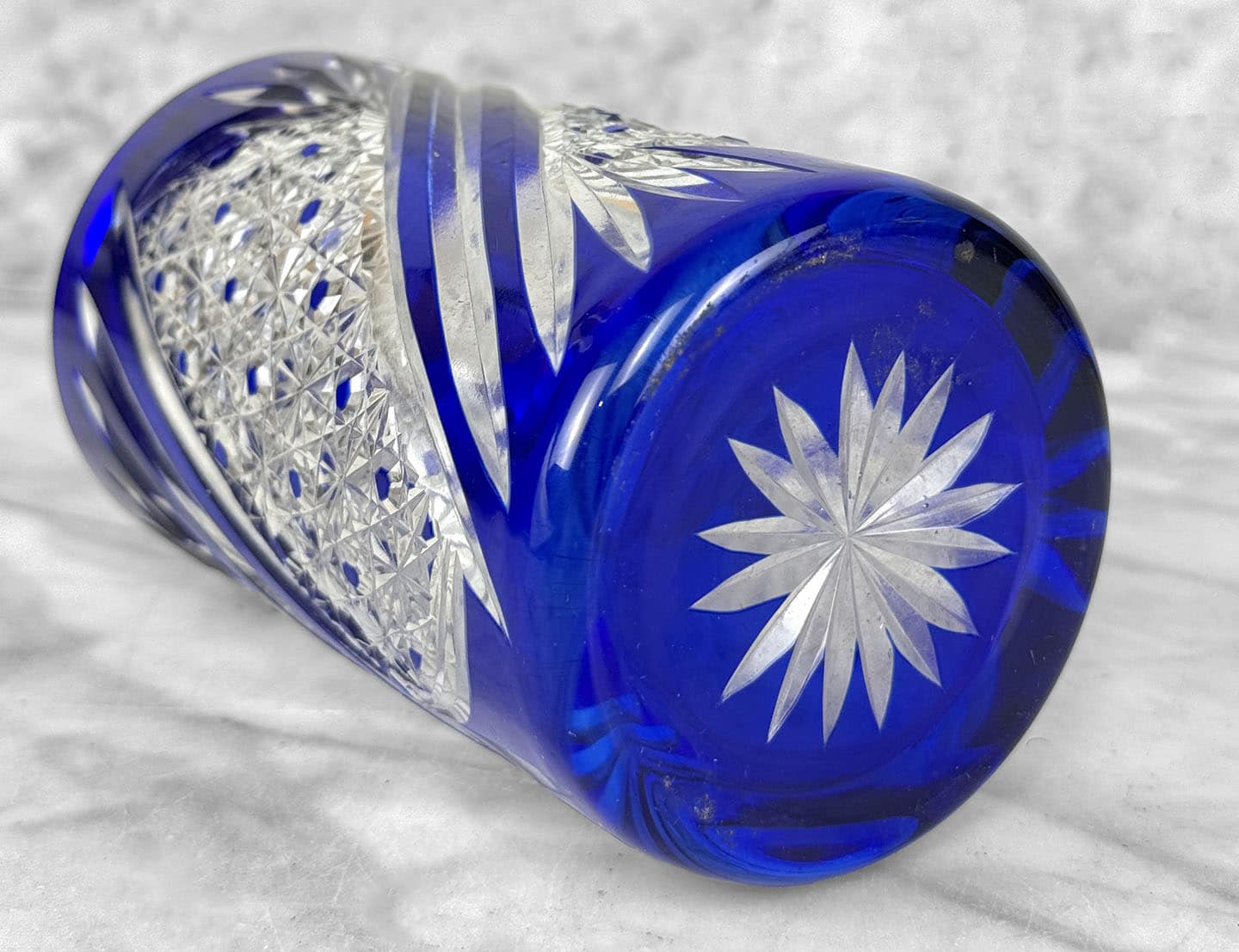 Antique Bohemian Cobalt Blue Cut to Clear Crystal Cylinder Vase ...