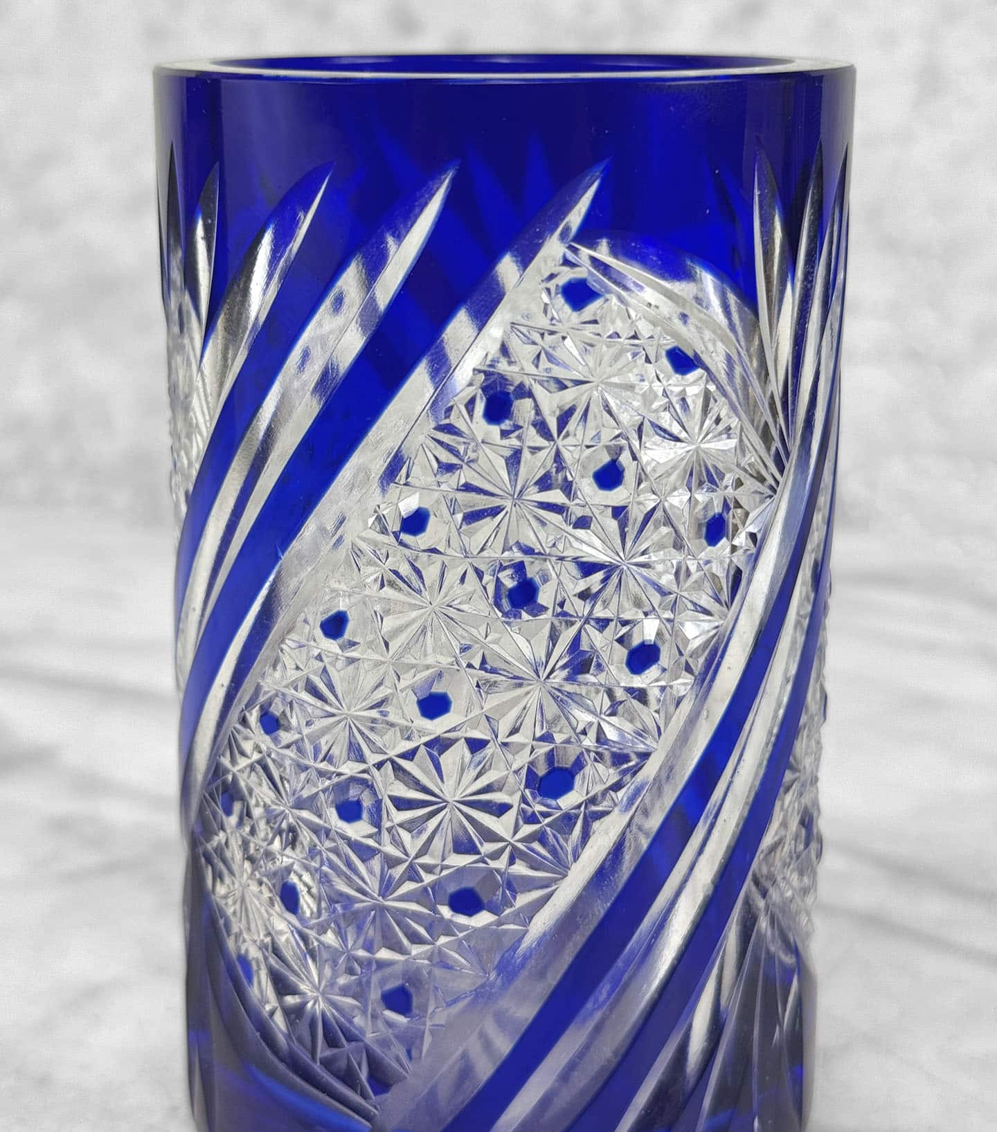 Antique Bohemian Cobalt Blue Cut to Clear Crystal Cylinder Vase ...