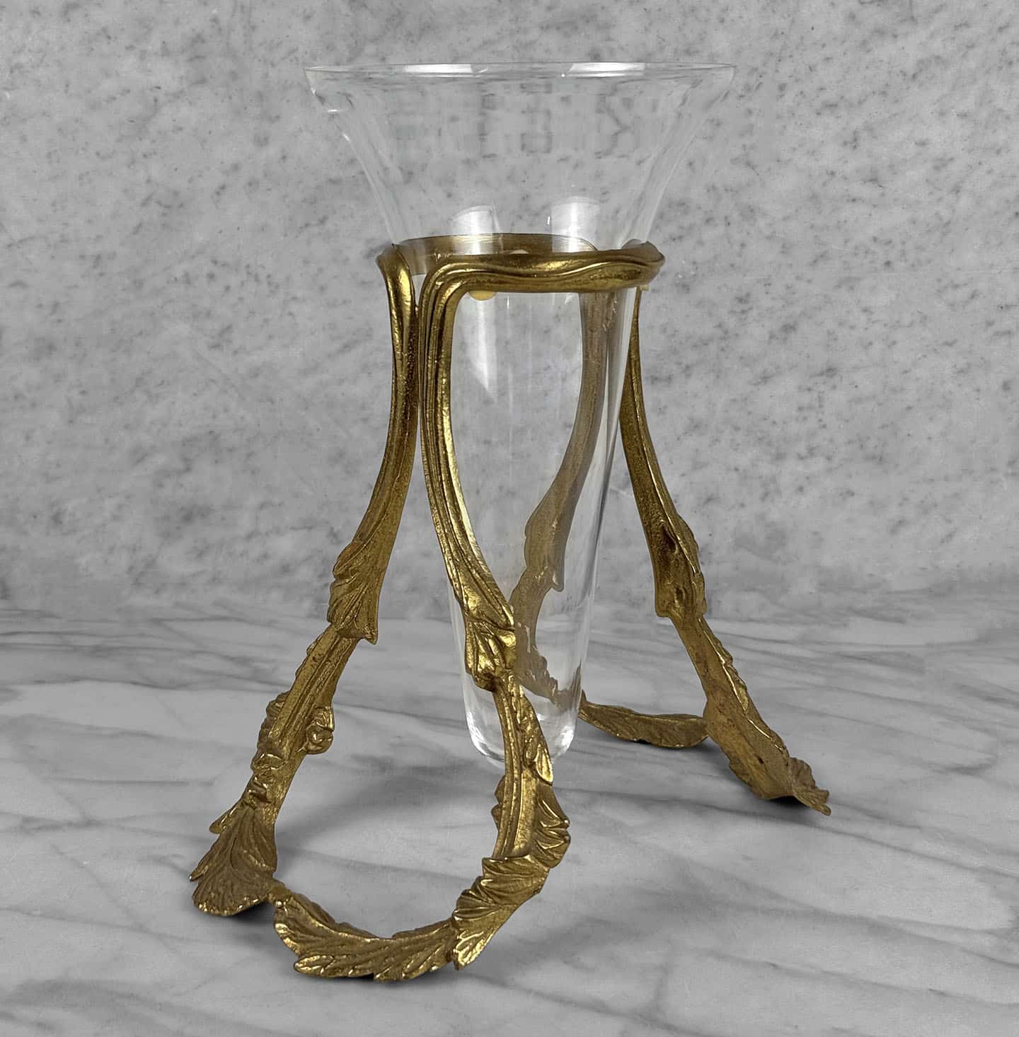 Vintage Italian Rococo Brass & Glass Wreath Floating Vessel Vase ...