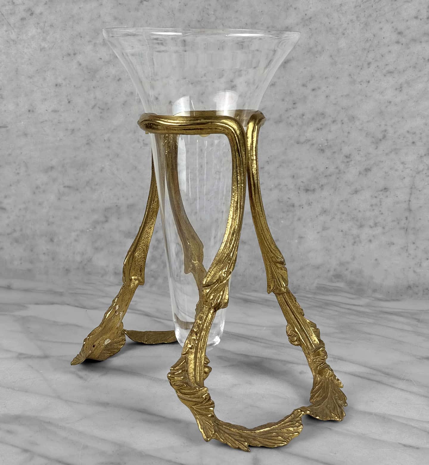 Vintage Italian Rococo Brass & Glass Wreath Floating Vessel Vase ...