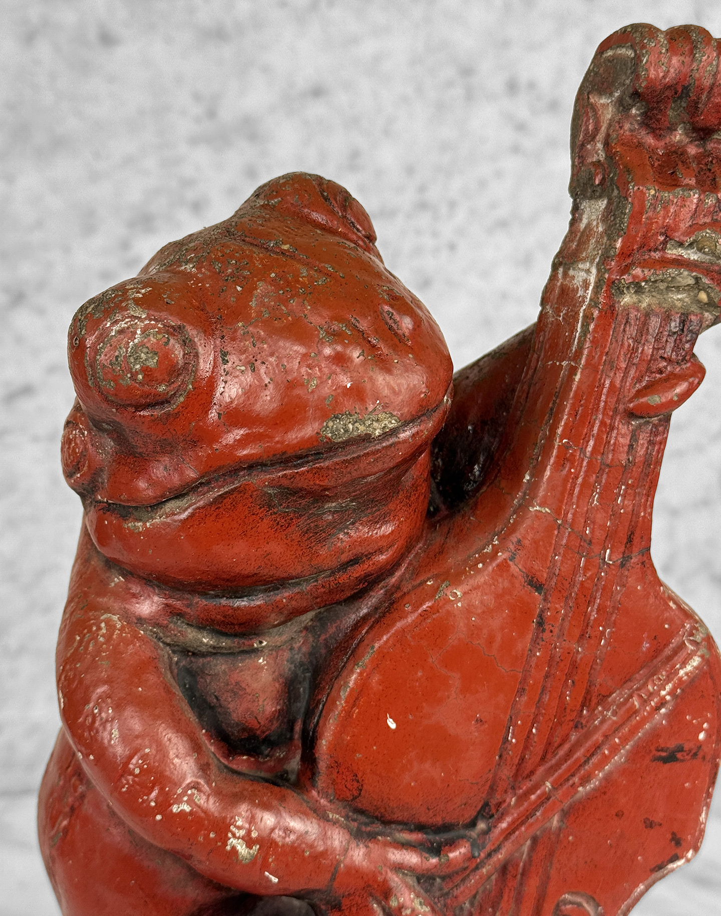 Vintage Concrete Outdoor Garden Frog Playing a Cello Red Sculpture ...