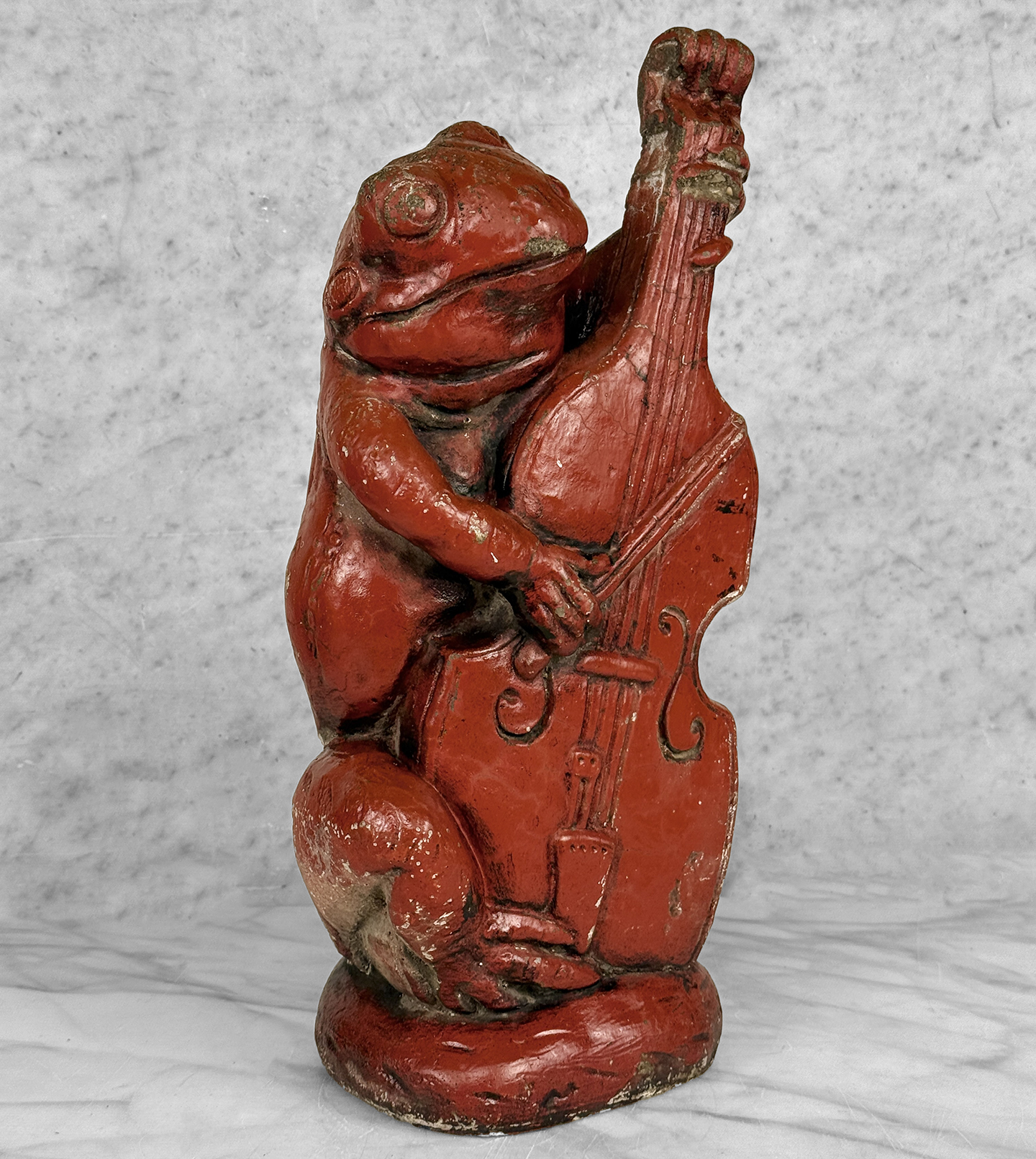 Vintage Concrete Outdoor Garden Frog Playing a Cello Red Sculpture ...