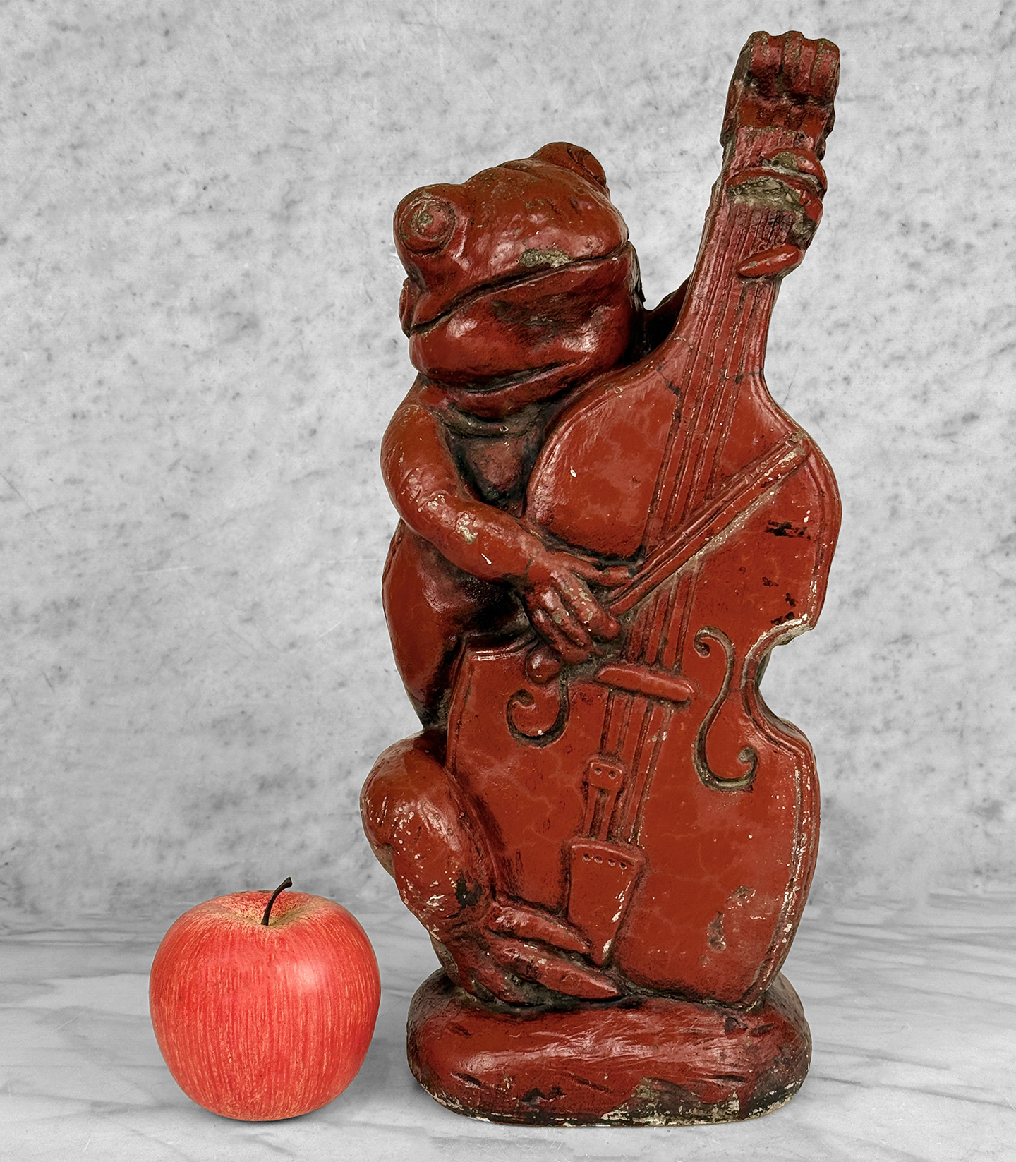 Vintage Concrete Outdoor Garden Frog Playing a Cello Red Sculpture ...
